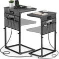 C Shaped End Table with Charging Station, 32" Tall Side Table for Couch ...