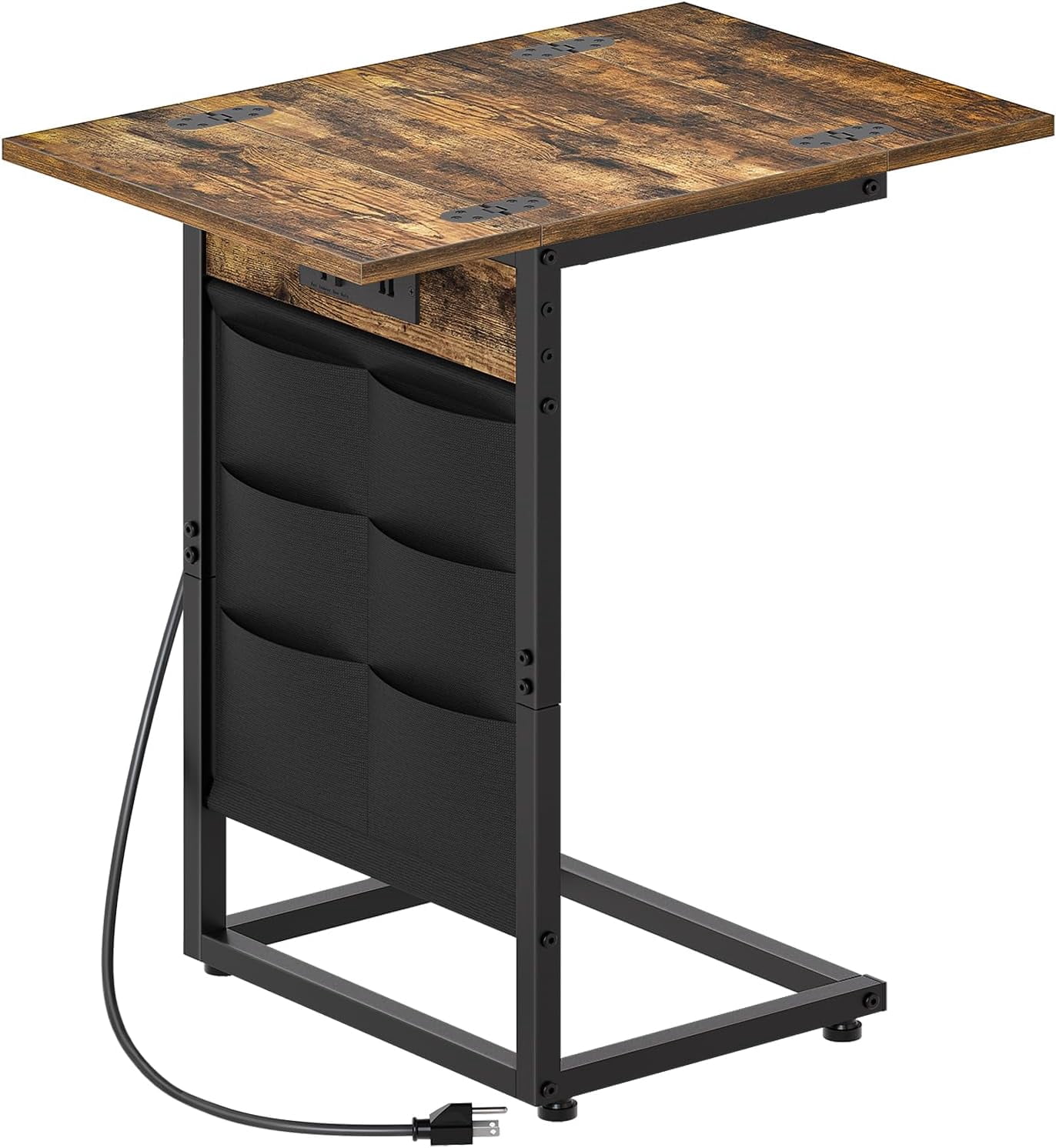 C Shaped End Table with Charging Station, C Shaped Side Table for Couch ...