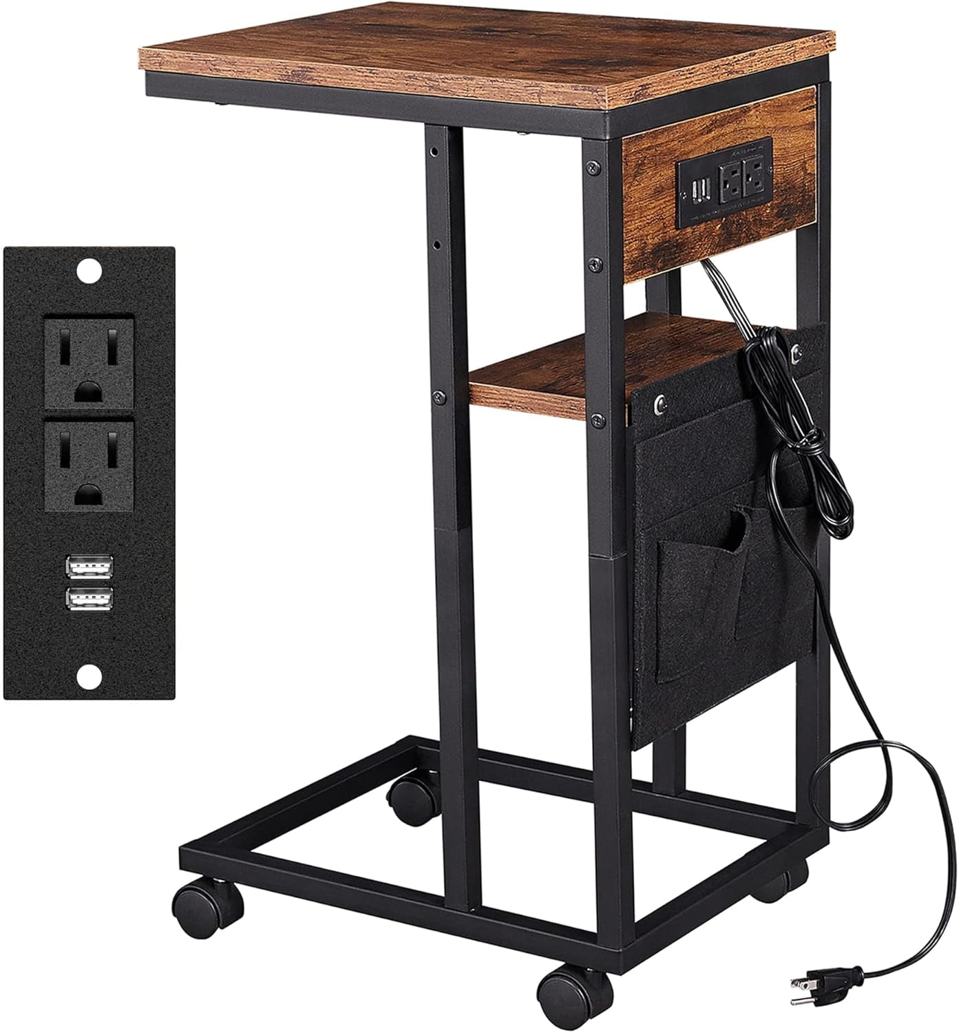 C Shaped End Table with Charging Station, C Shaped Side Table with ...