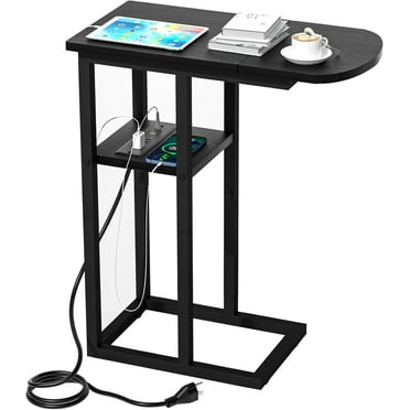 HOOBRO Narrow End Table with Drawer & USB Ports & Power Outlets Living ...