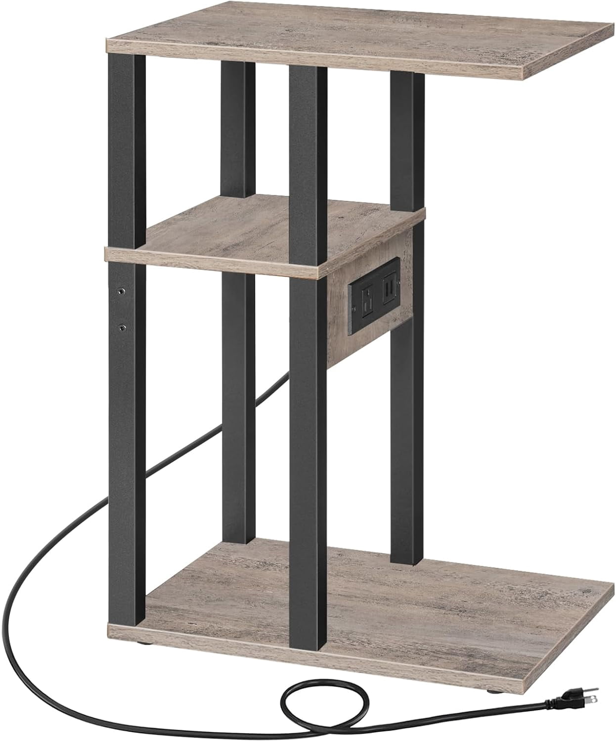 C Shaped End Table with Charging Station, Small Side Table with 2 USB ...