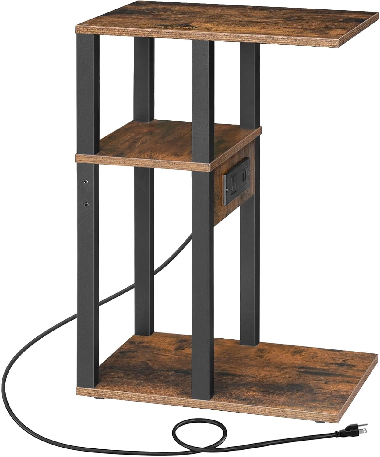 C Shaped End Table with Charging Station, Small Side Table with 2 USB ...