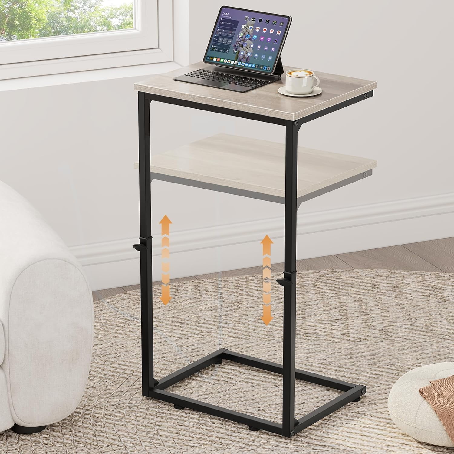 C Shaped End Table for Couch, 33.2'' Extra Tall C Table Adjustable ...