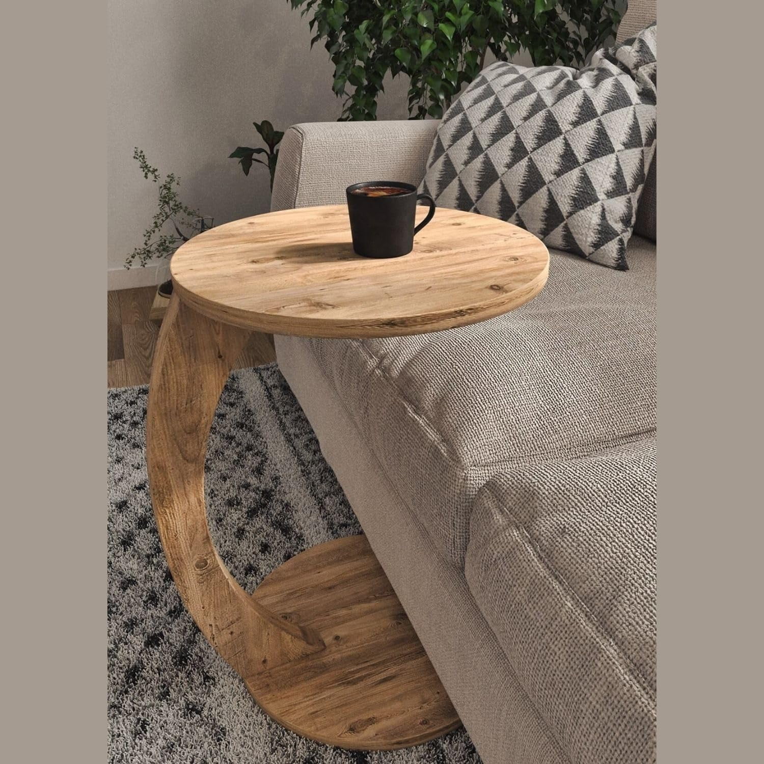 C Shaped End Table for Couch Small Places, Space Saver Round Side Table ...