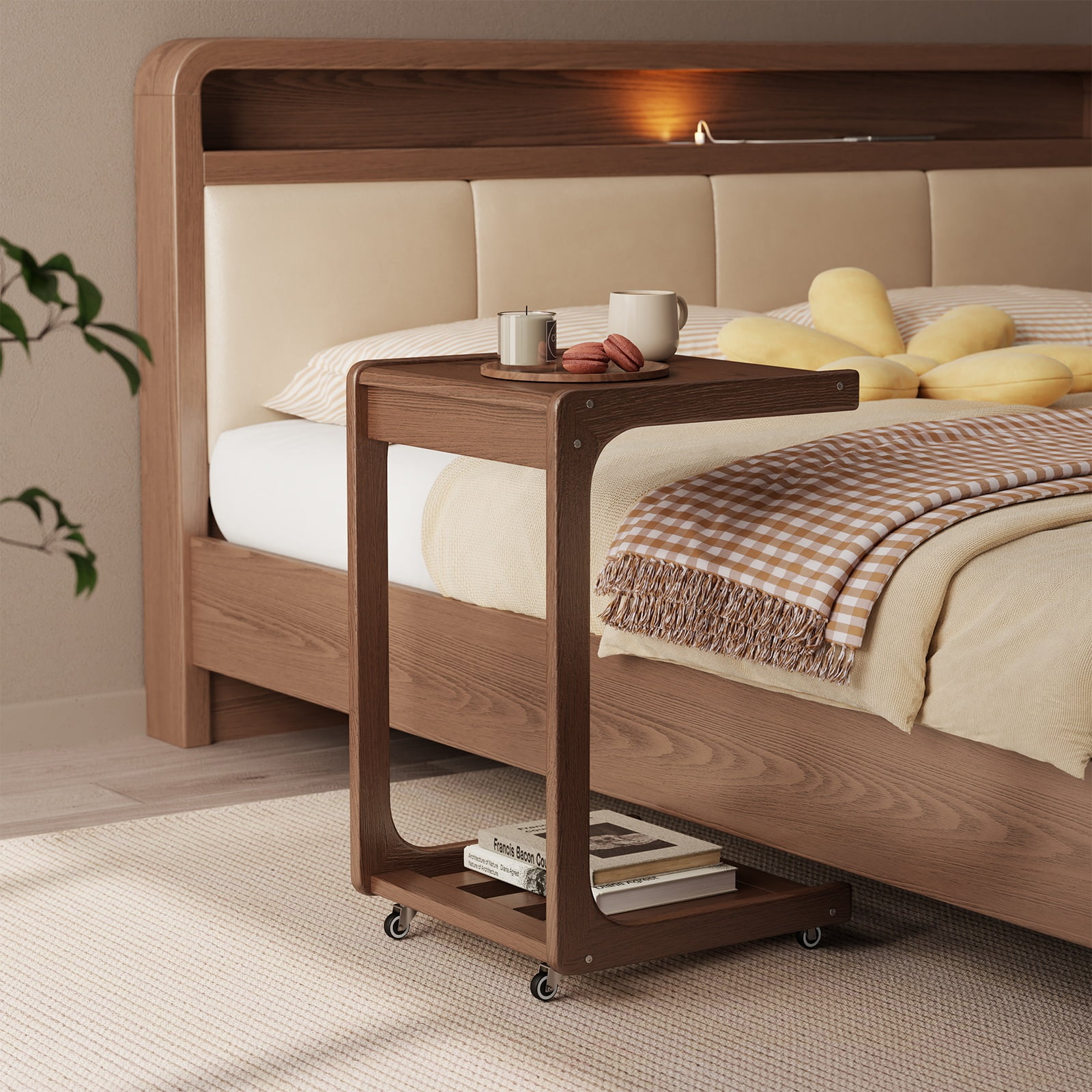 C Shaped End Table for Couch,Small Side Table Living Room,Soild Wood ...