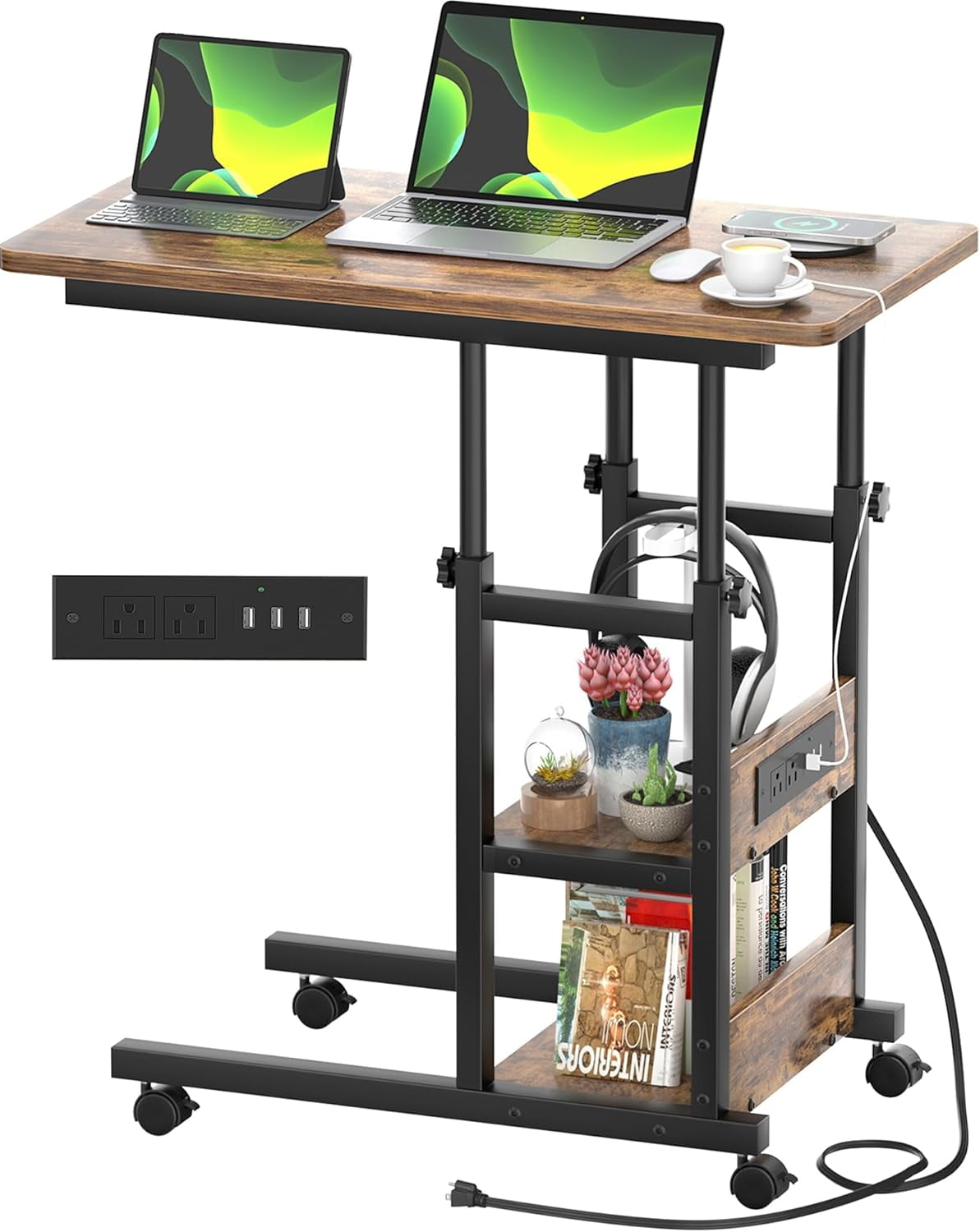 C Shaped End Table Height Adjustable - Couch Side Table with Charging ...