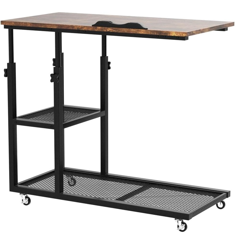 C Shaped End Table with Lockable Wheels and Tiltable Tabletop ...