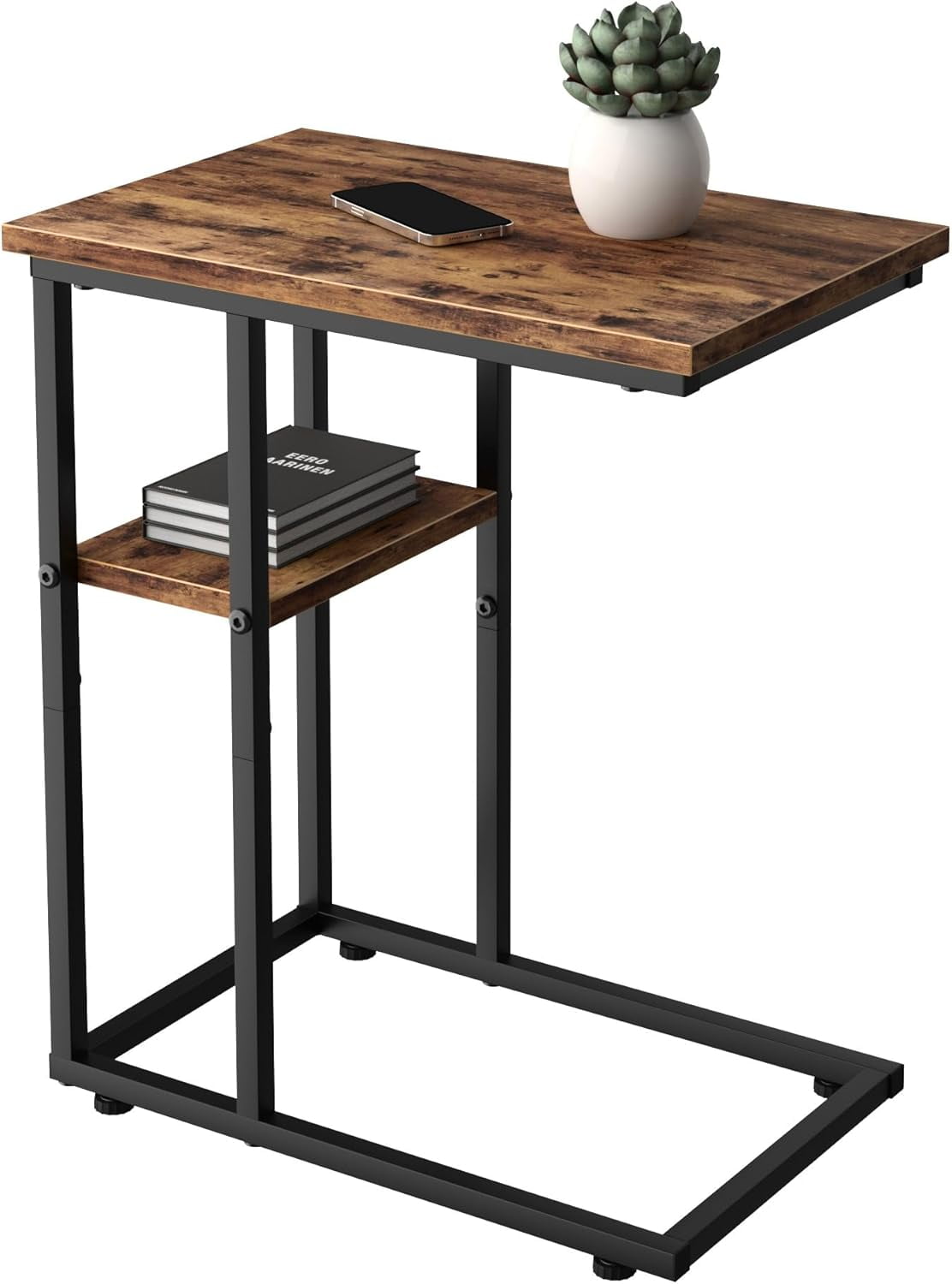 C Shaped End Table with Metal Frame, 2 Tier Sturdy C Table Side Table ...