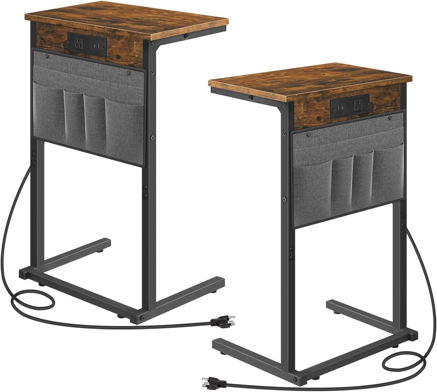 C Shaped End Table Set of 2 with Charging Station, 28" H Couch Side ...