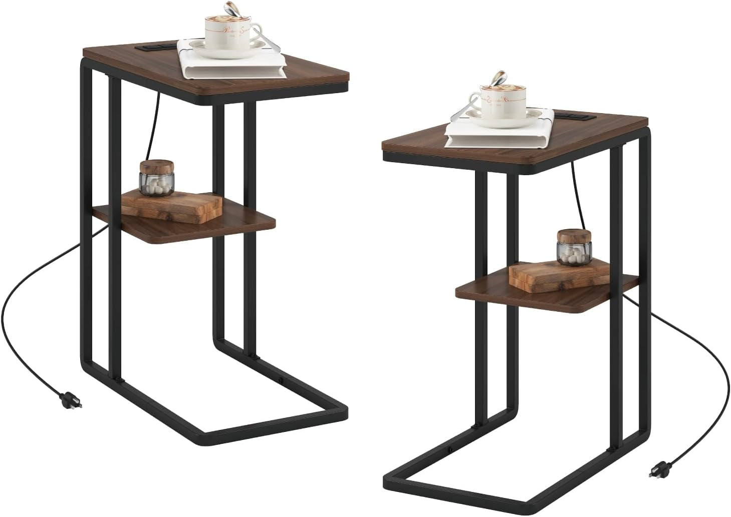 C Shaped End Table Set of 2, End Tables Living Room, Narrow Side Table ...