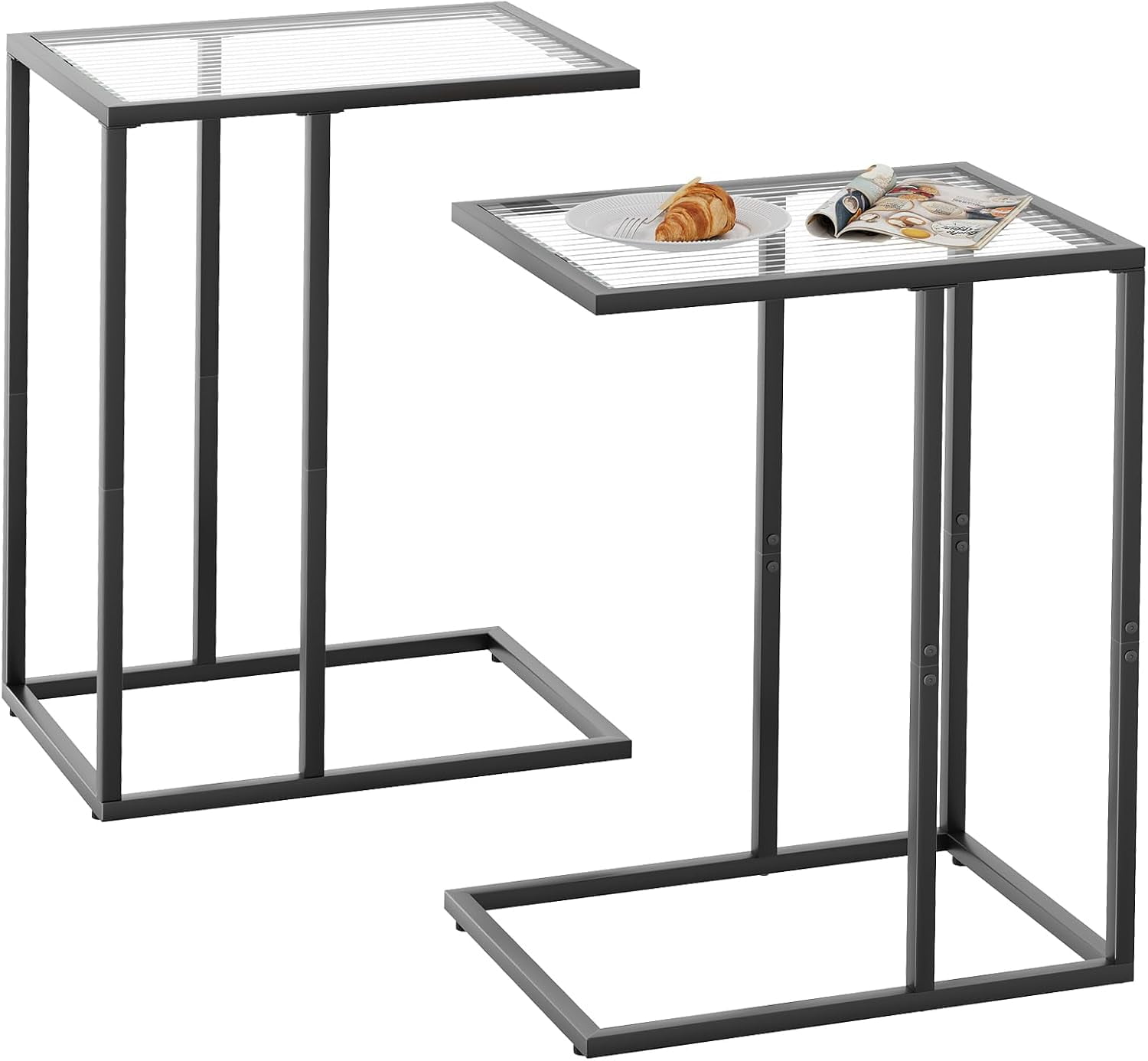 C Shaped End Table Set of 2, Glass Couch Side Tables for Living Room ...