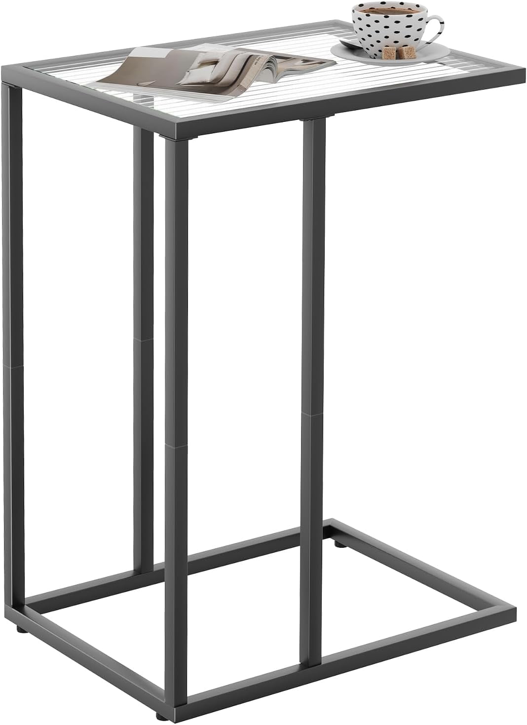 C Shaped End Table Set of 2, Glass Couch Side Tables for Living Room ...