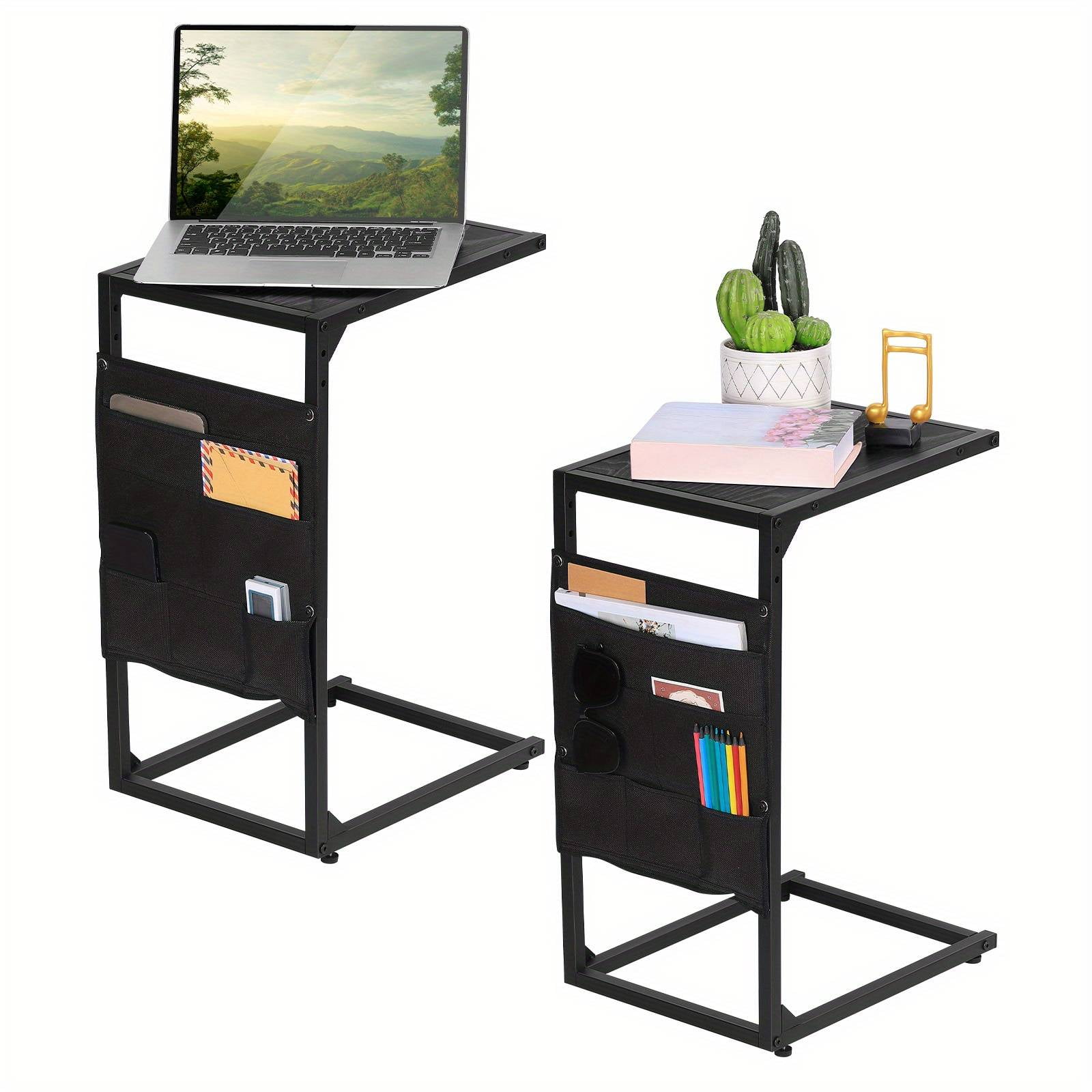 C Shaped End Table, Set of 2 Slide Under Sofa Side Table with Storage ...