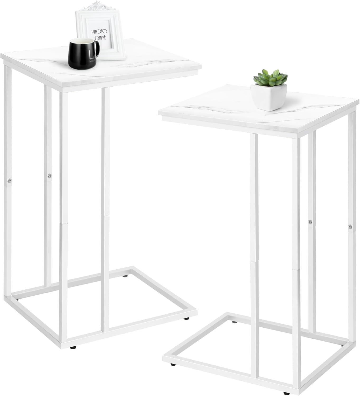 C Shaped End Table Set of 2, Small Side Table for Sofa and Bed, Couch ...