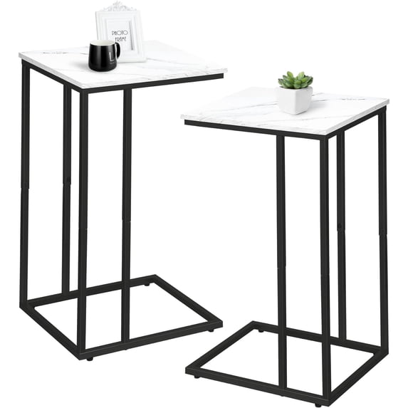 C Shaped Side Table Set of 2, Marble End Table for Sofa and Bed, Couch ...