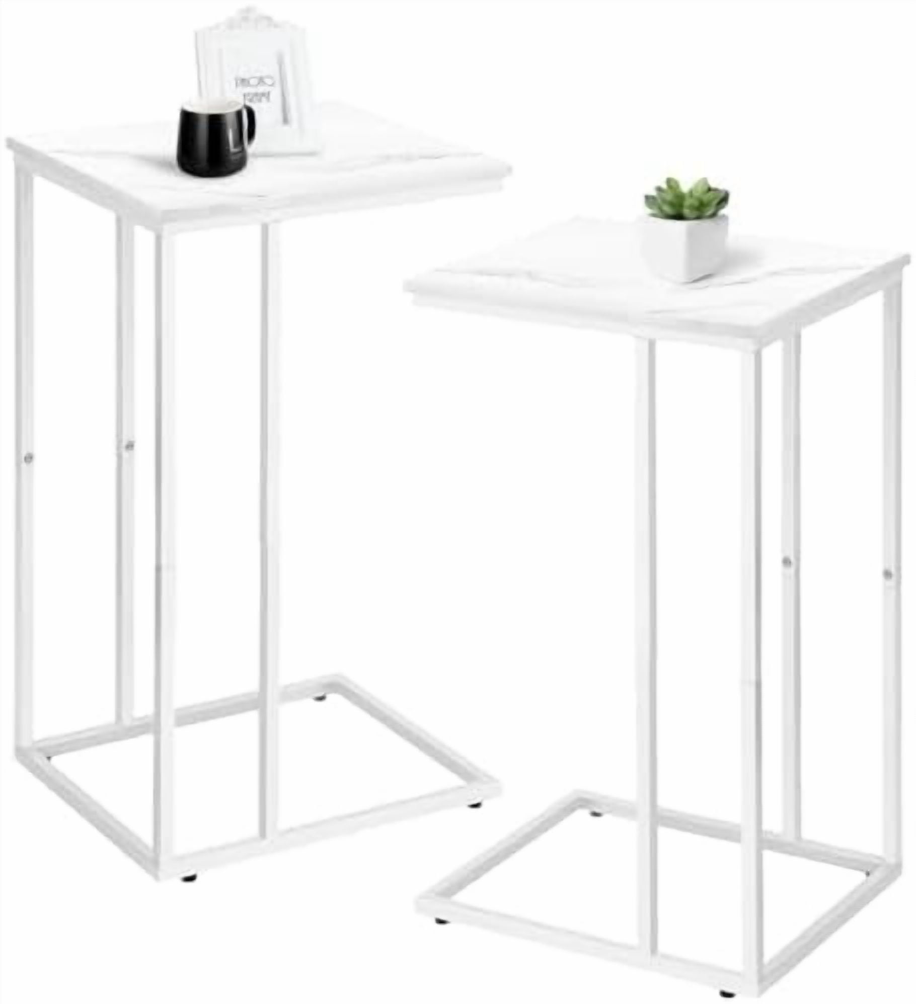 C Shaped End Table Set of 2, Small Side Table for Sofa and Bed, Couch ...