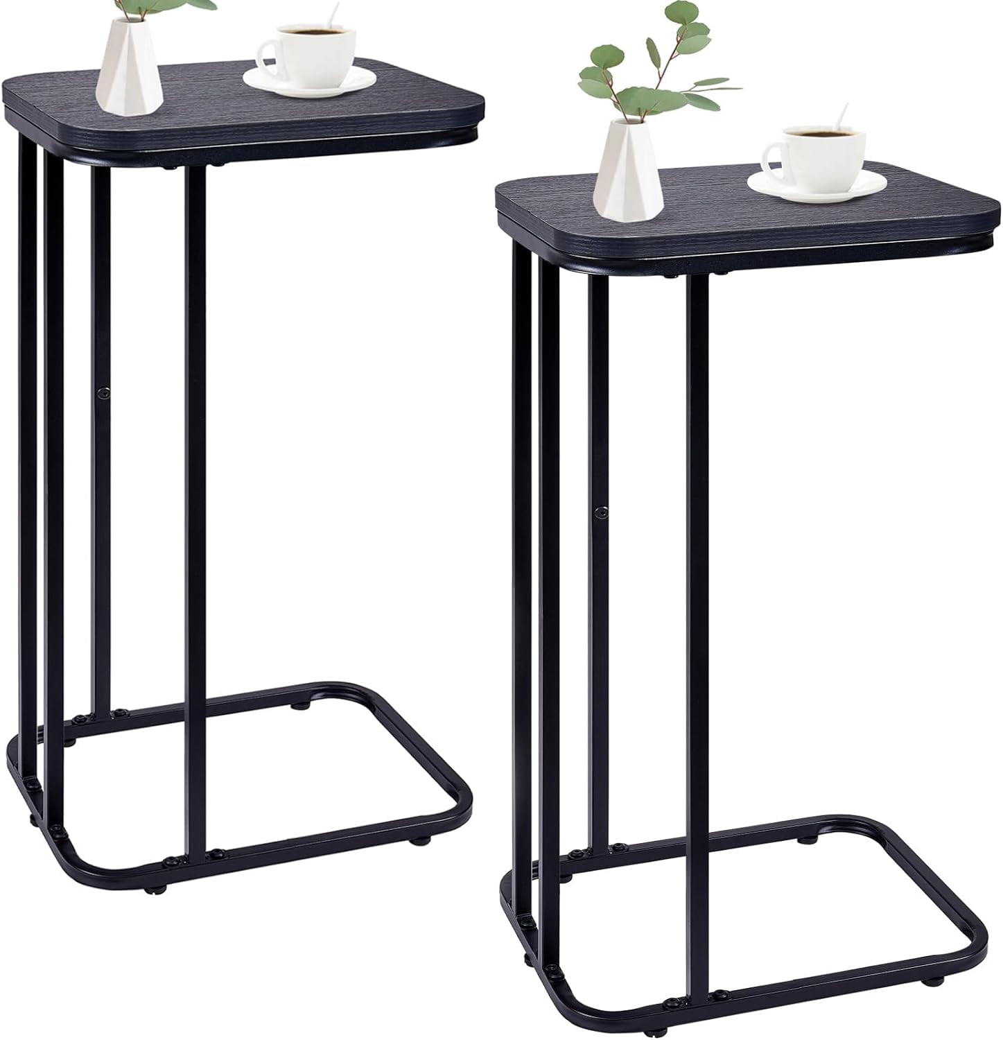 C Shaped End Table Set of 2, Small Side Table for Sofa and Bed, Couch ...