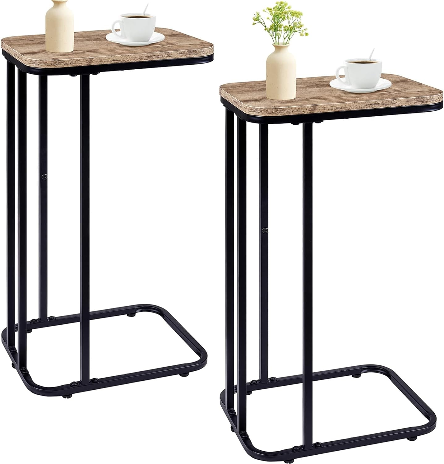 C Shaped End Table Set of 2, Small Side Table for Sofa and Bed, Couch ...