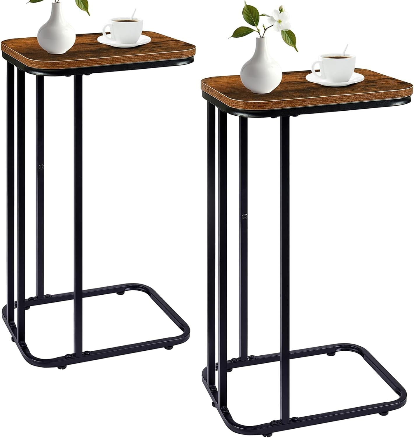 C Shaped End Table Set of 2, Small Side Table for Sofa and Bed, Couch ...
