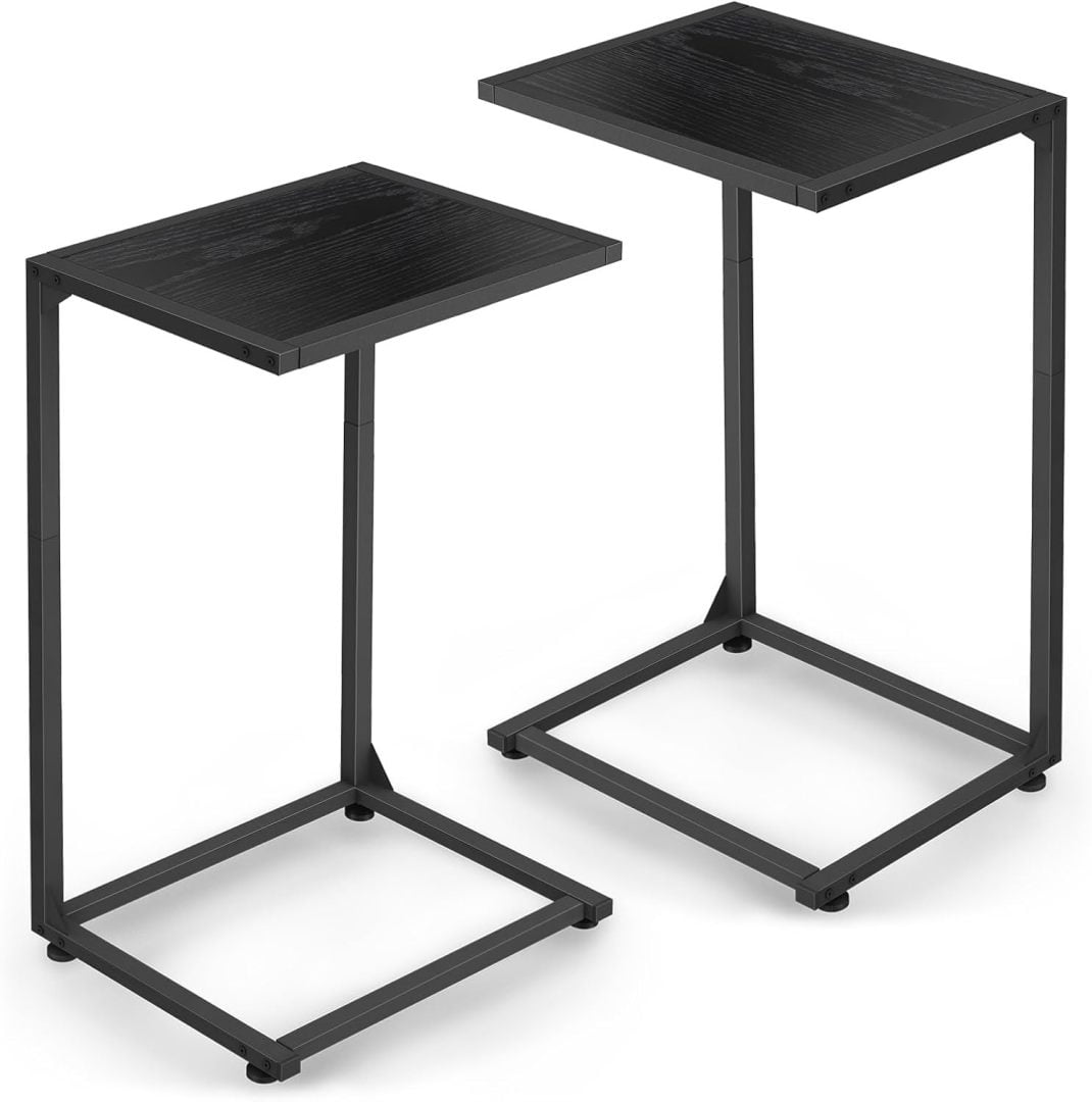 C Shaped End Table Set of 2, Snack Side Table for Sofa, Couch Tables That Slide Under, C Tables ...