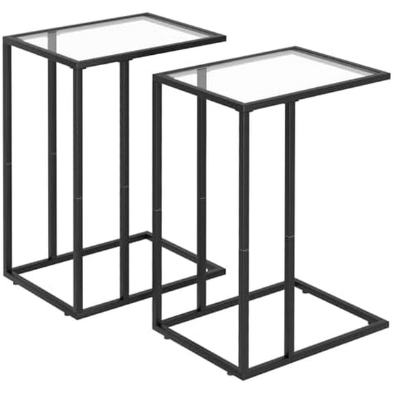 C Shaped End Table Set of 2, Sofa Couch Side Table, Tempered Glass ...