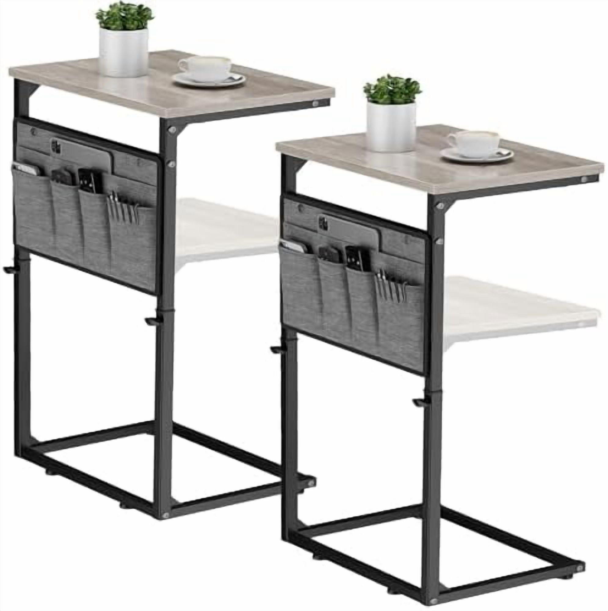 C Shaped End Table, Set of 2 Tall Side Table for Couch, Adjustable ...