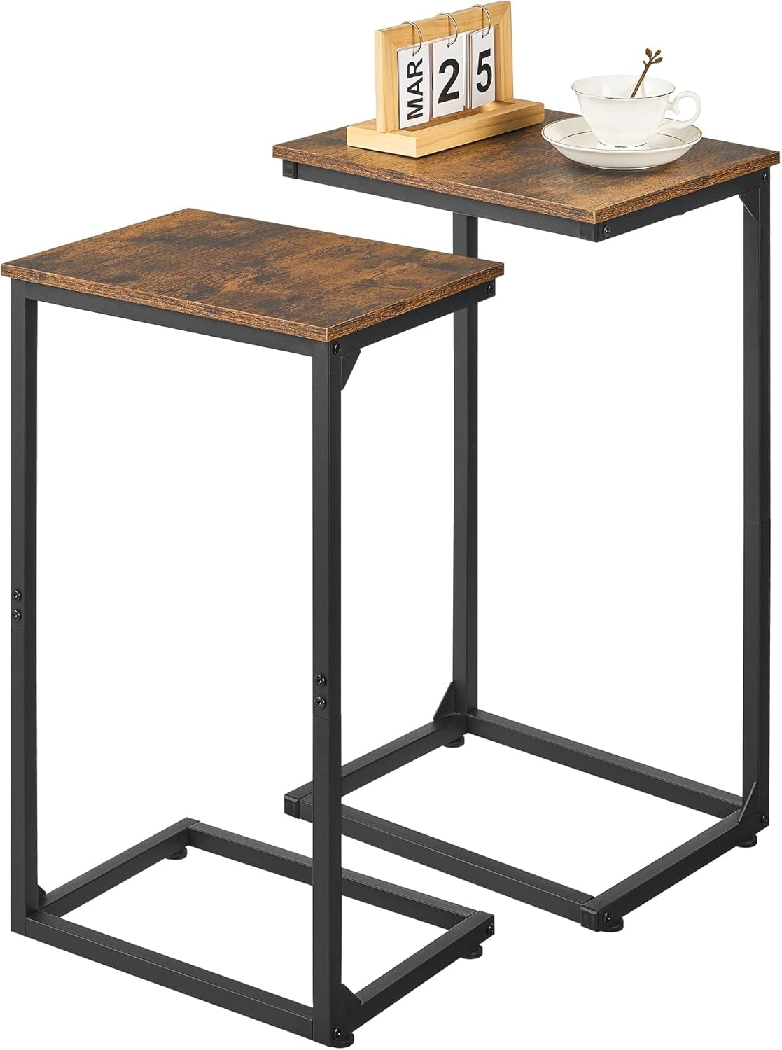 C Shaped End Table Set of 2, Couch Side Table for Small Spaces, Slide ...