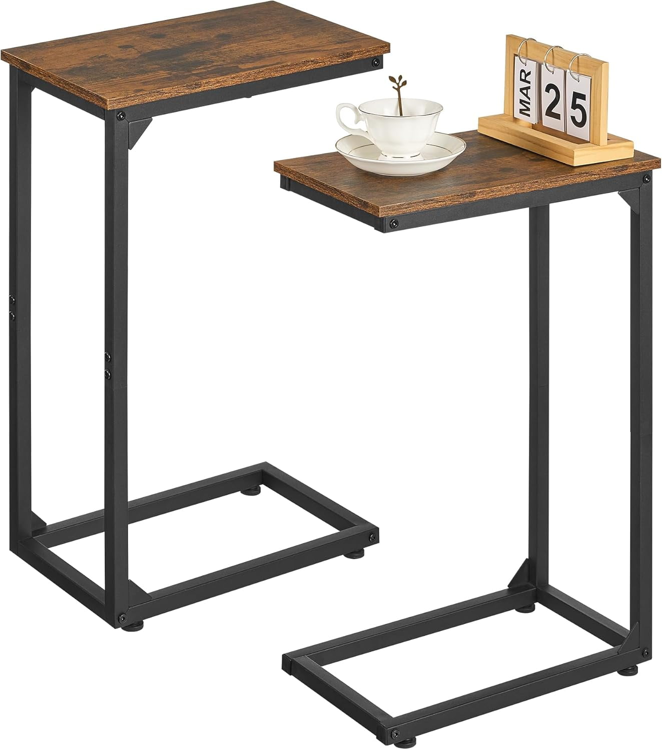 C Shaped End Table Set of 2, Couch Side Table for Small Spaces, Slide ...