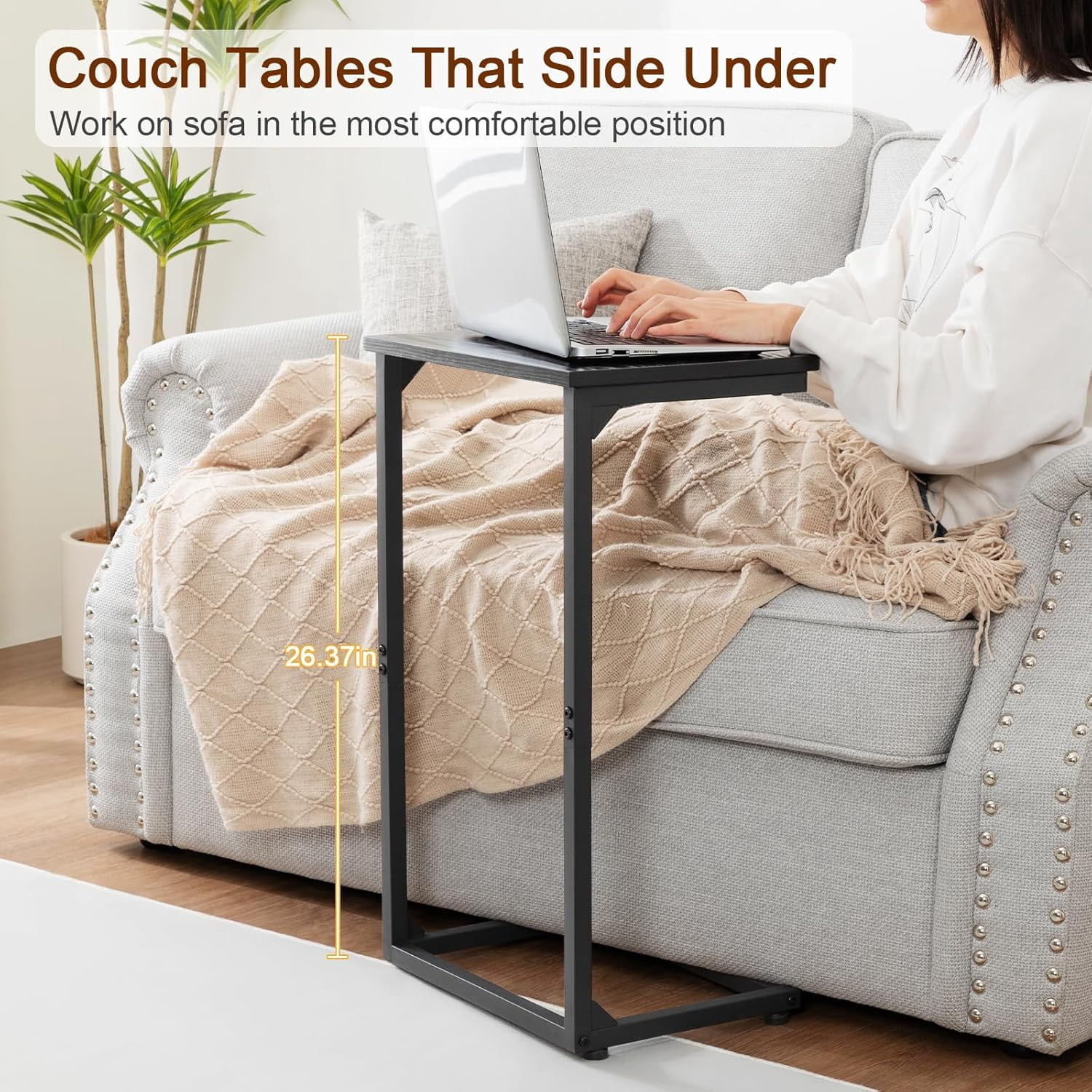 C Shaped End Table Set of 2, Couch Tables That Slide Under, TV Trays ...