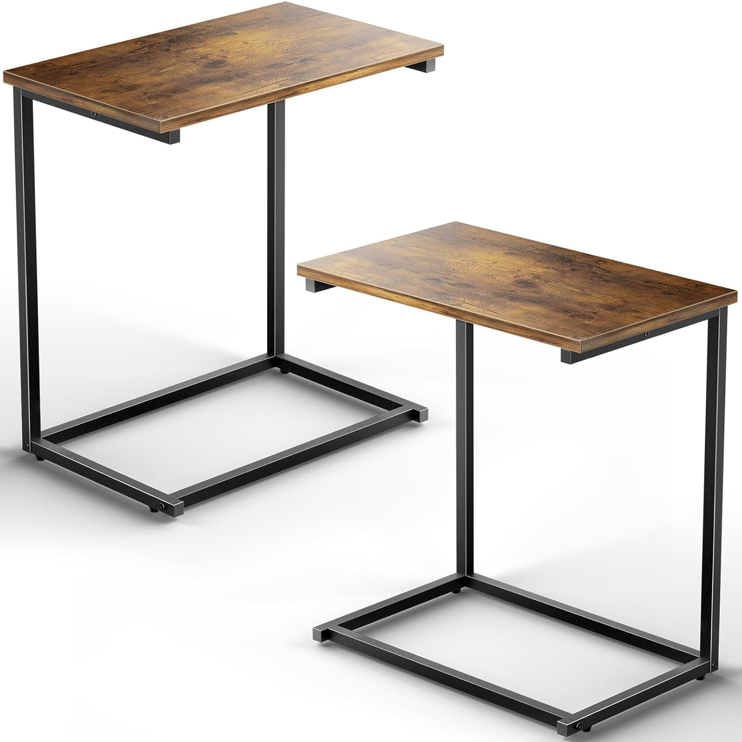 C Shaped End Table Set of 2, Side Table for Couch Slide Under, C Table ...