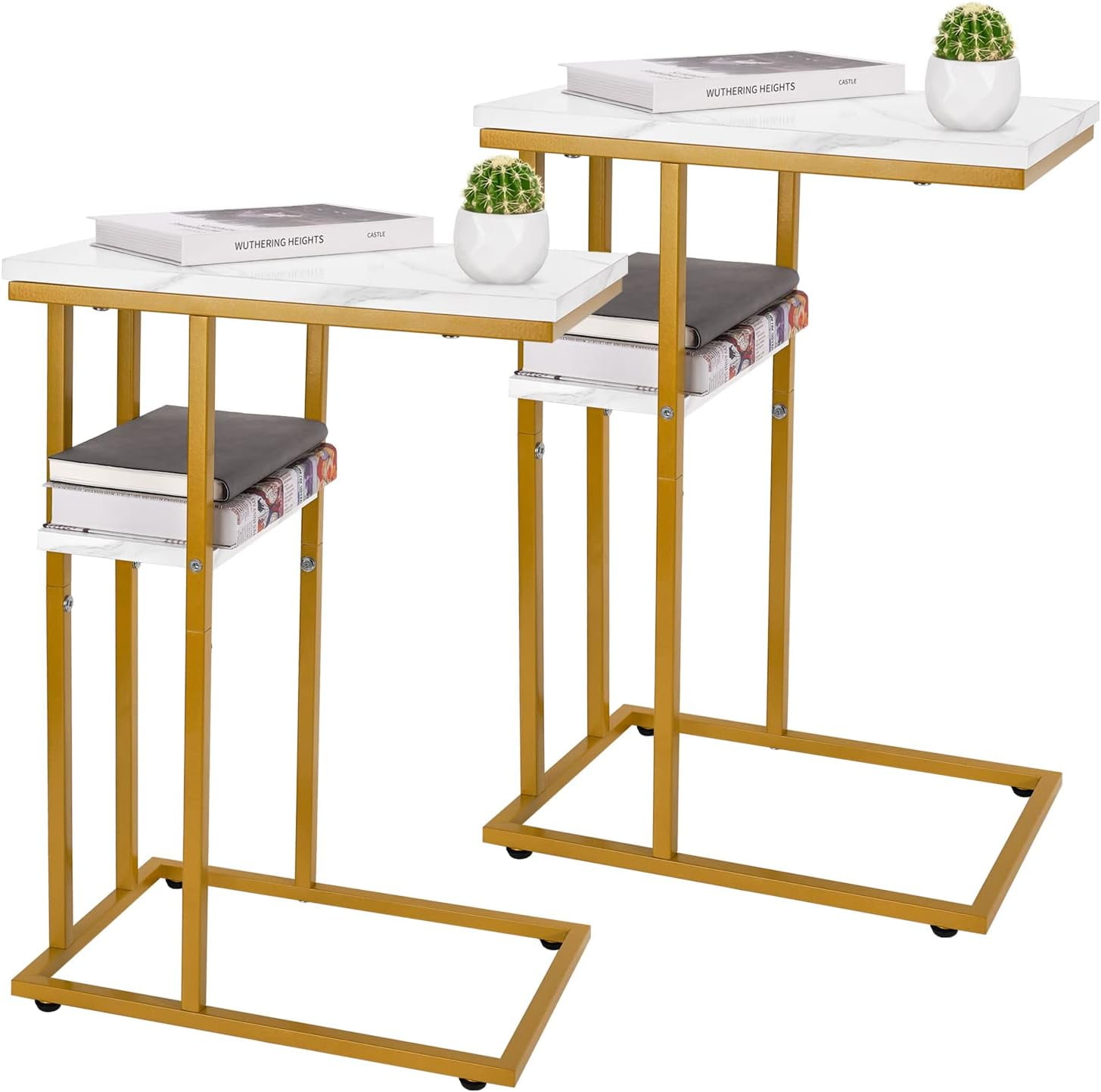 C Shaped End Table Set of 2, Side Table for Couch and Bed, Small Side ...