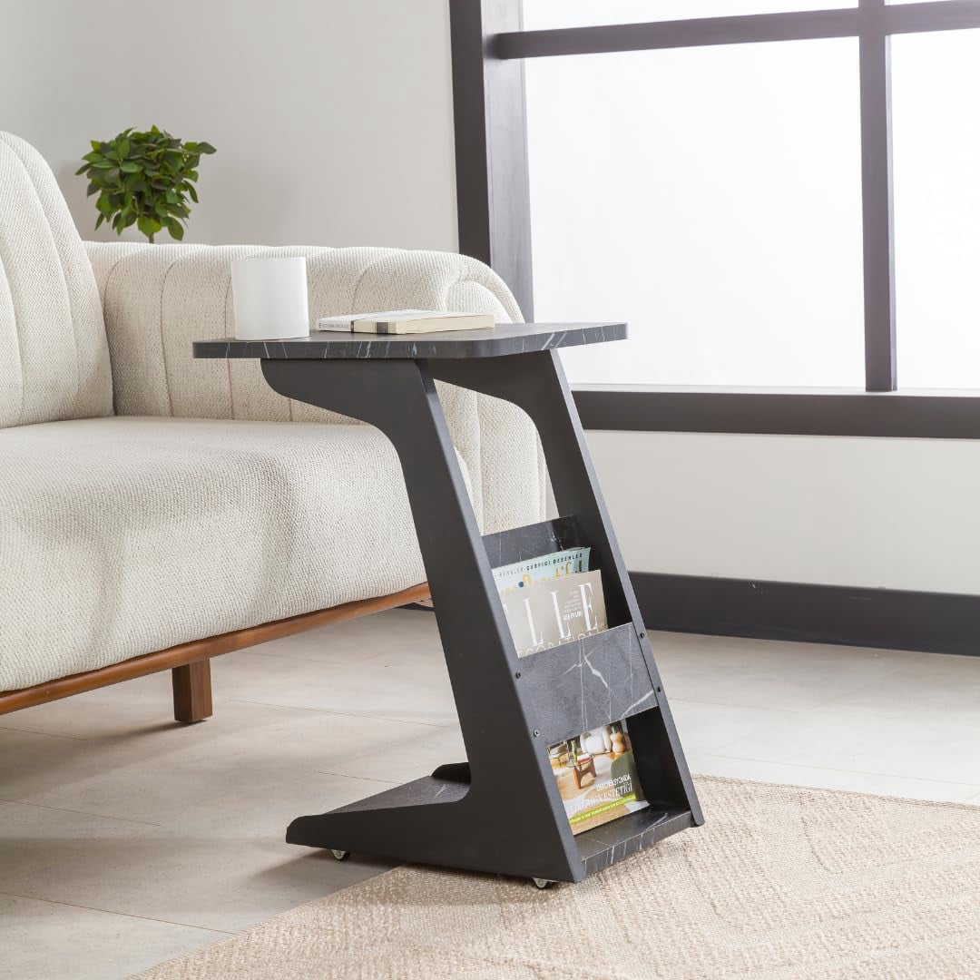C-Shaped End Table – Side Table for Couches, Sofa Table Slide Under ...
