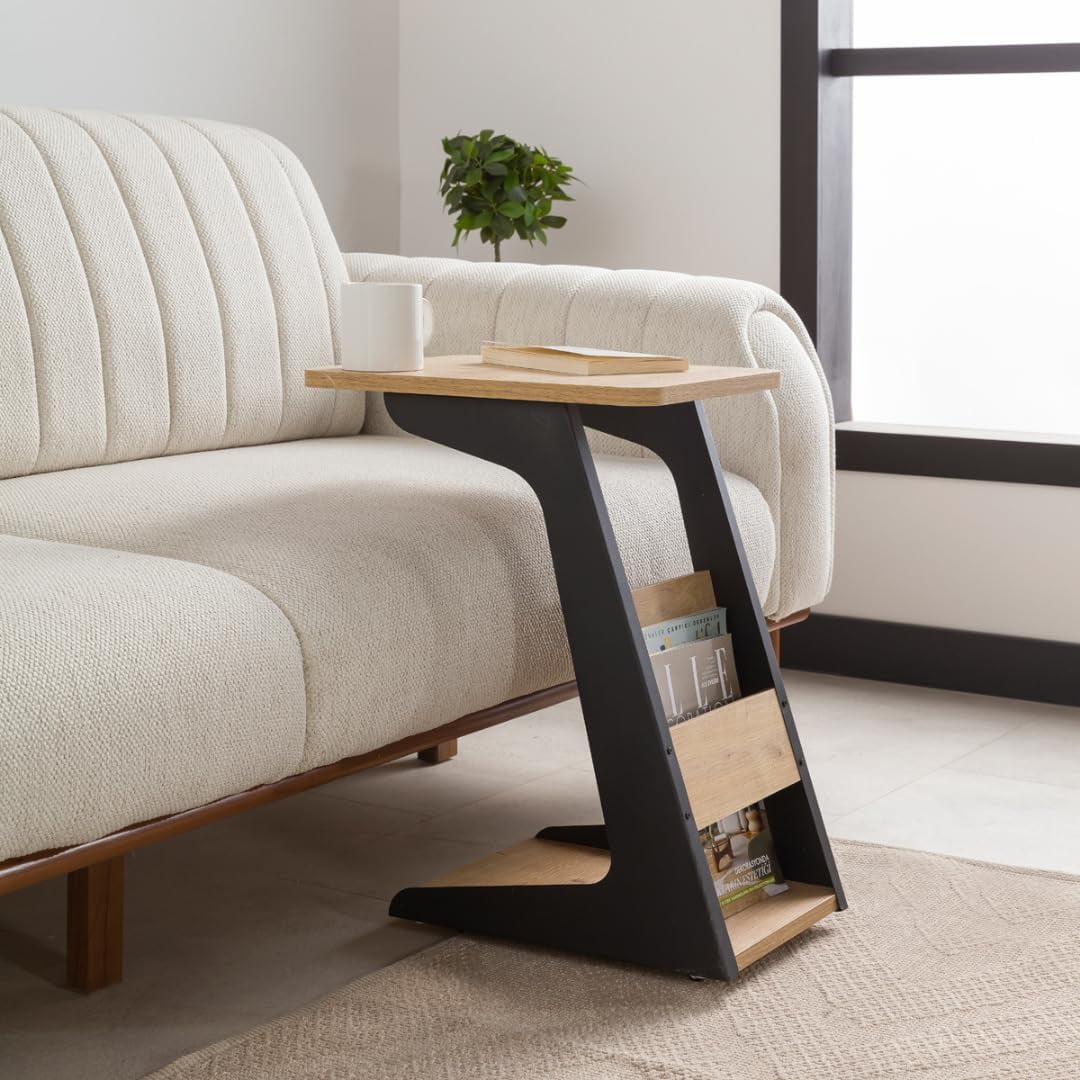 C-Shaped End Table, Side Table for Couches, Sofa Tables Slide Under ...