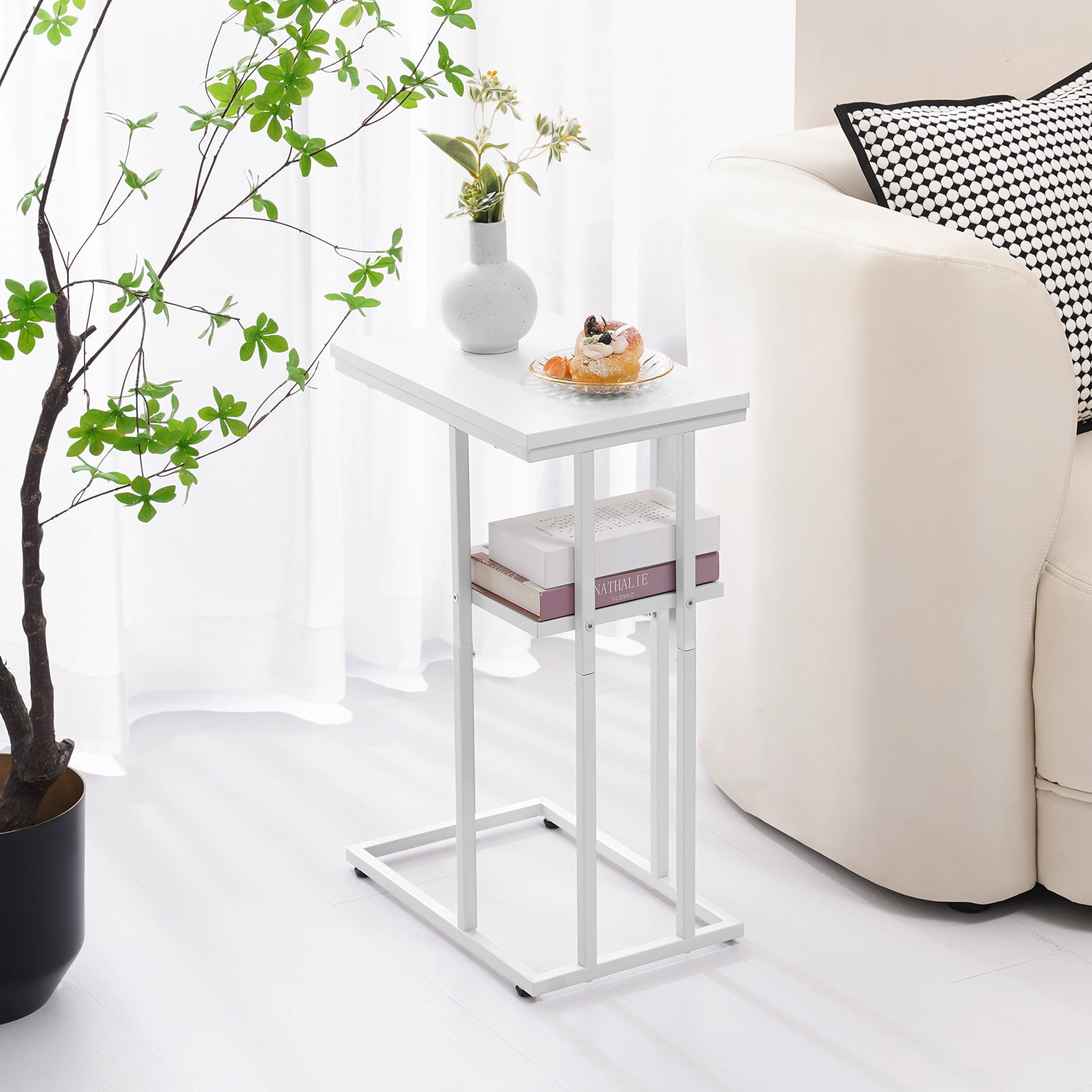 C-Shaped End Table, Sofa Side & Snack Table for Small Spaces, Living ...
