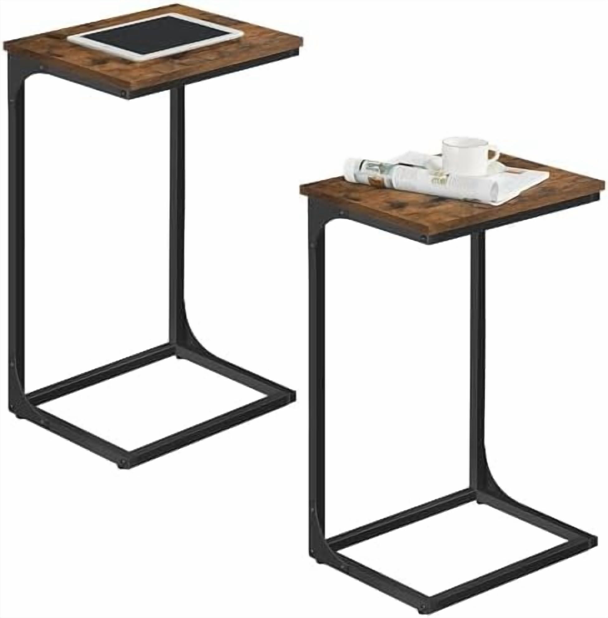 C-Shaped End Table, Side Table for Sofa, Couch Table with Metal Frame ...