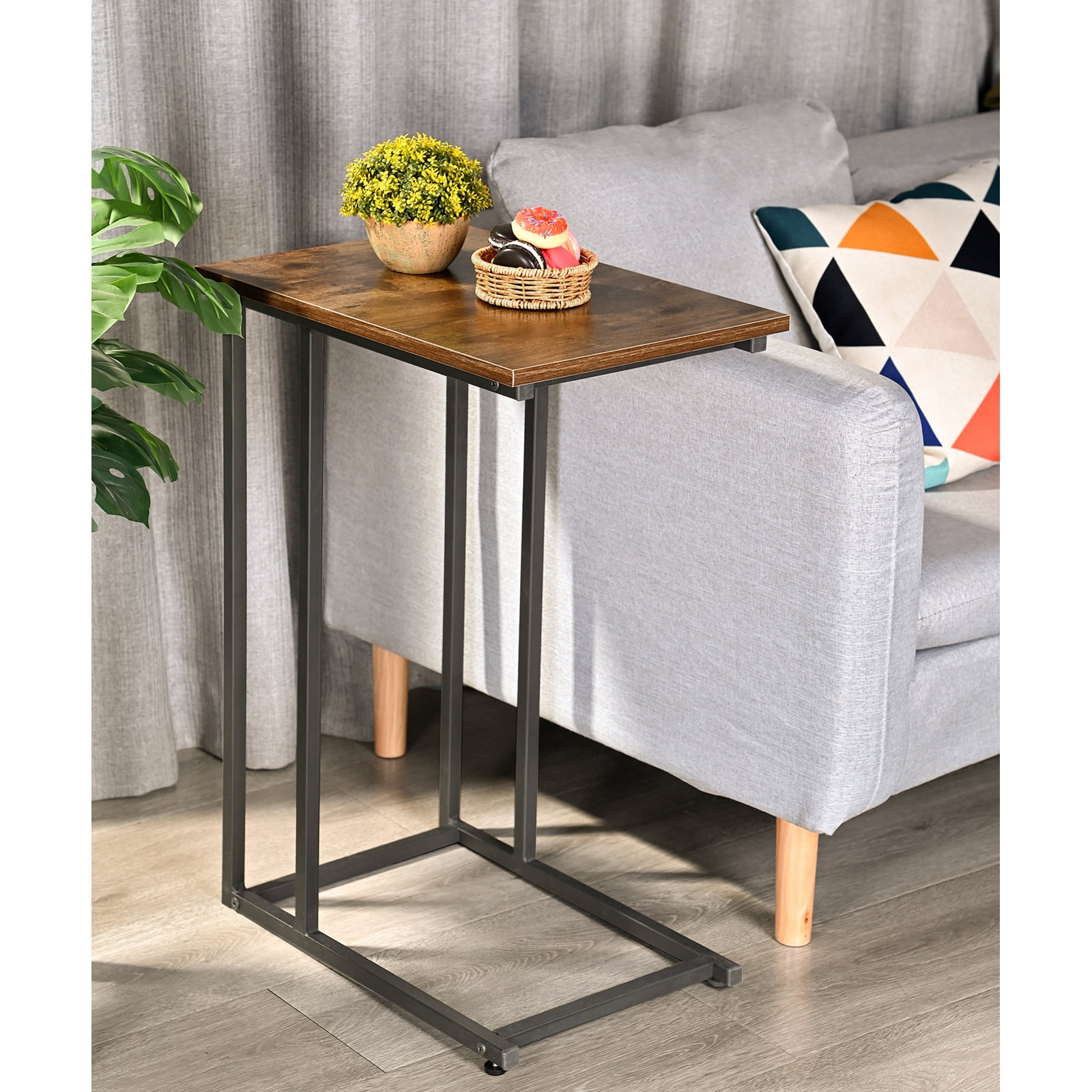 C Shaped End Table with Eating Tray, Slim Side Table for Sofa, Bed ...