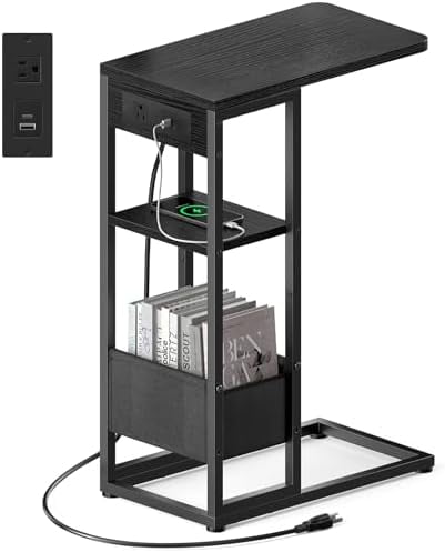 C Shaped End Table, Small Side Table for Couch, Recliner, Slide Under ...
