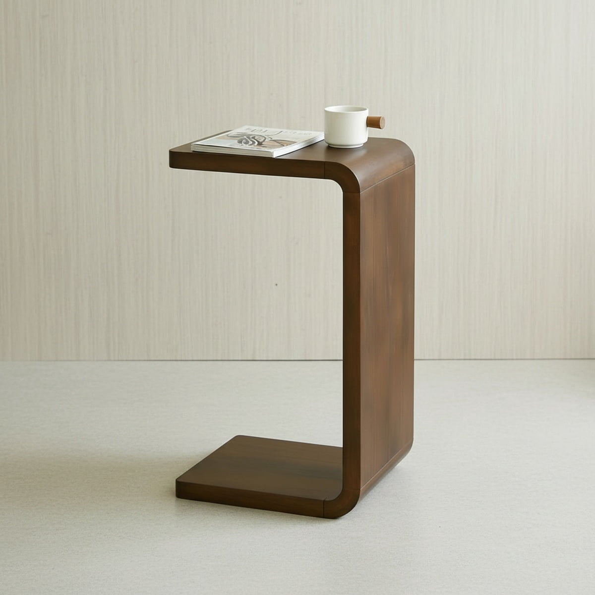 C Shaped End Table Small Side Table for Couch Walnut Sofa Table Wooden ...