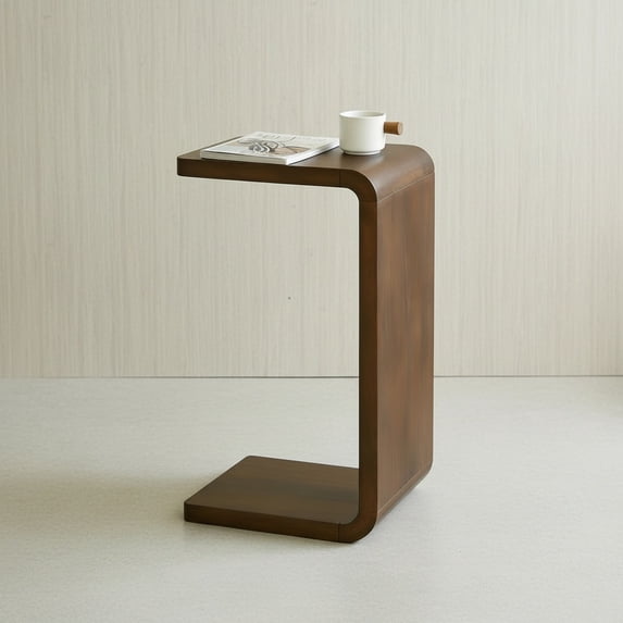 C Shaped End Table Small Side Table for Couch Walnut Sofa Table Wooden ...