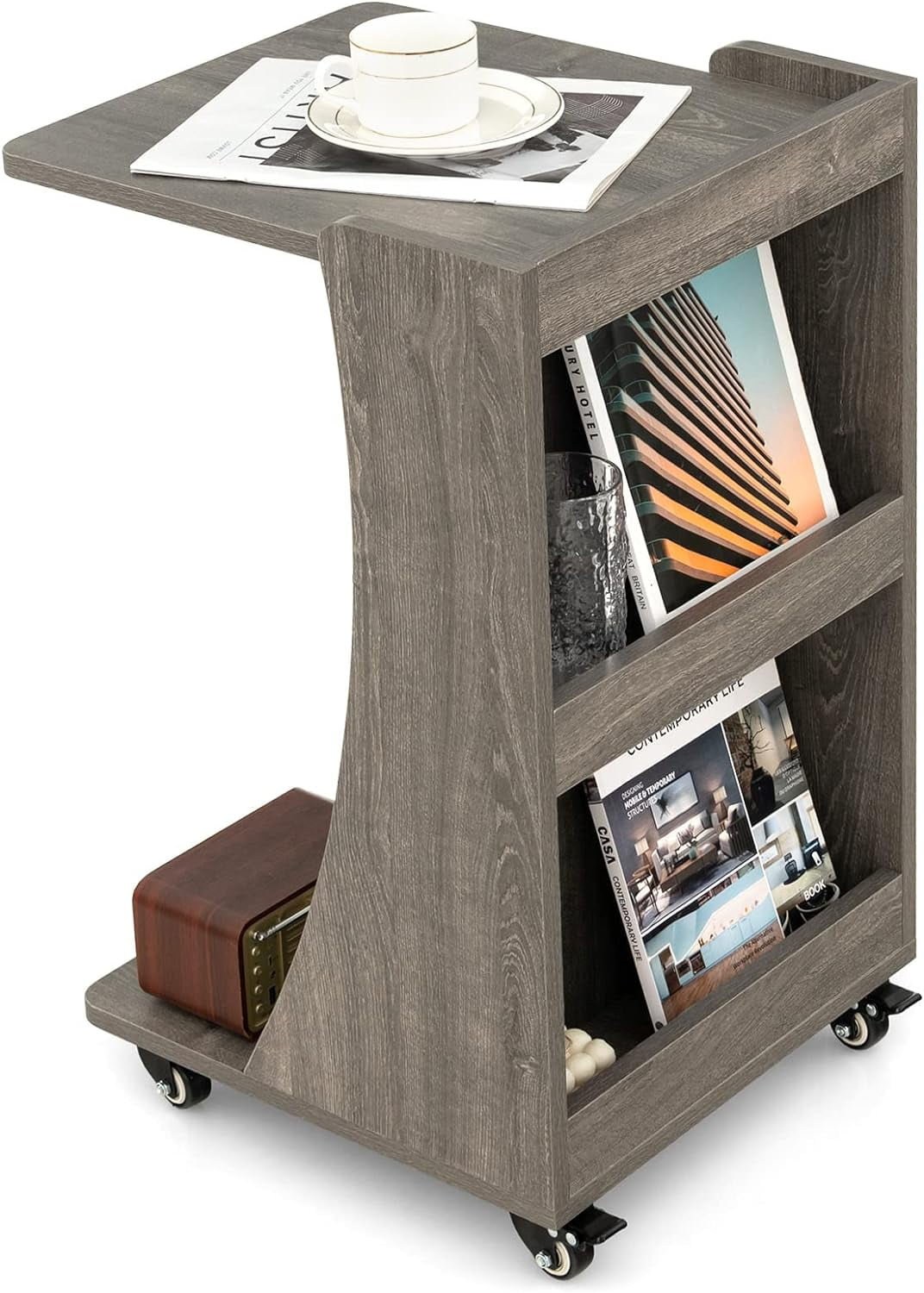 C-Shaped End Table Small Sofa/Couch Side Table Snack Table with 3-Tier ...
