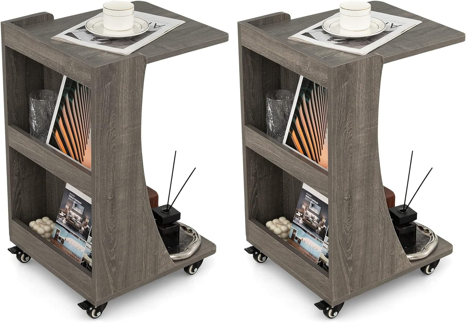 C-Shaped End Table Small Sofa/Couch Side Table Snack Table with 3-Tier ...