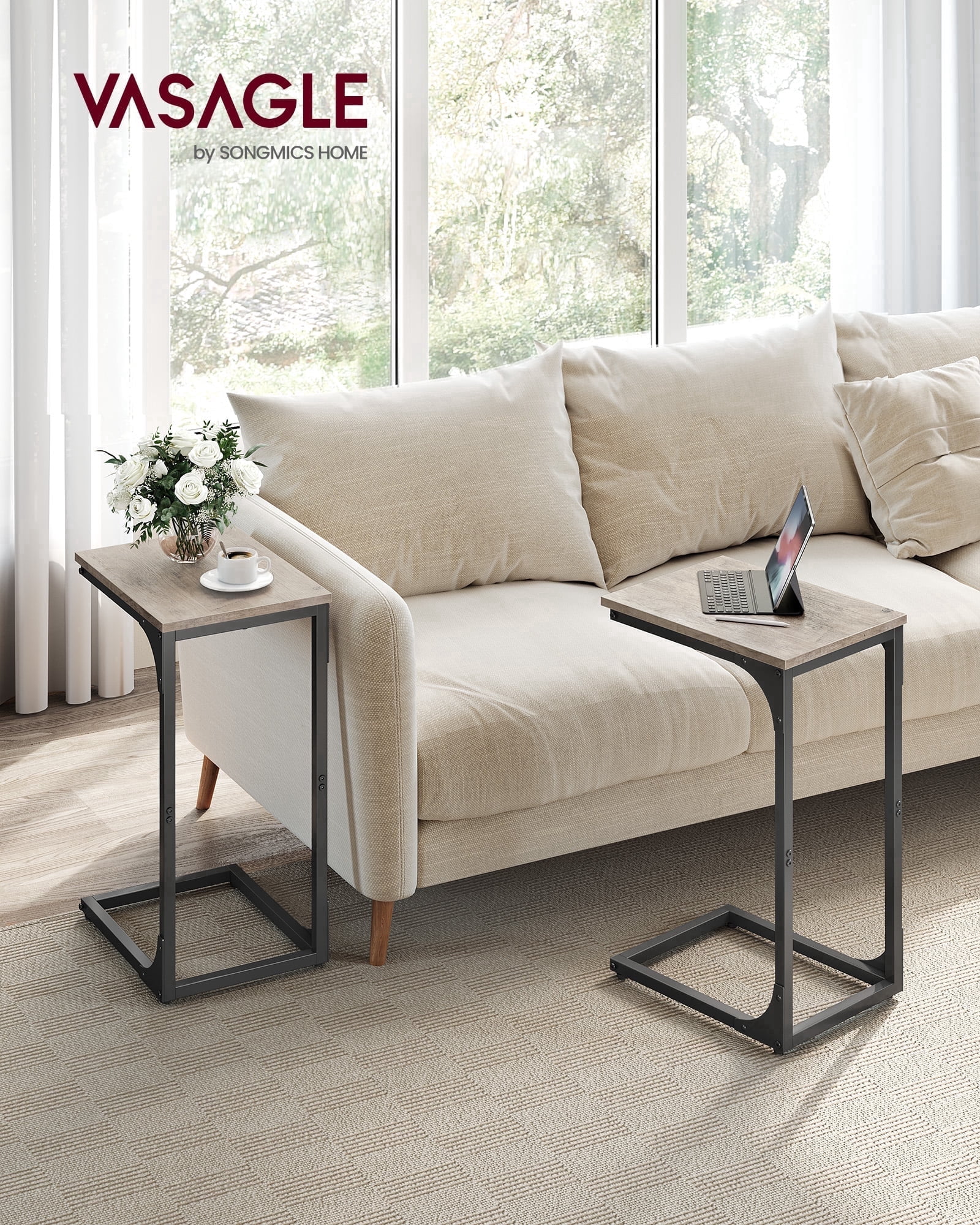 VASAGLE C-Shaped End Table Set of 2, Small Side Table for Couch, Sofa ...