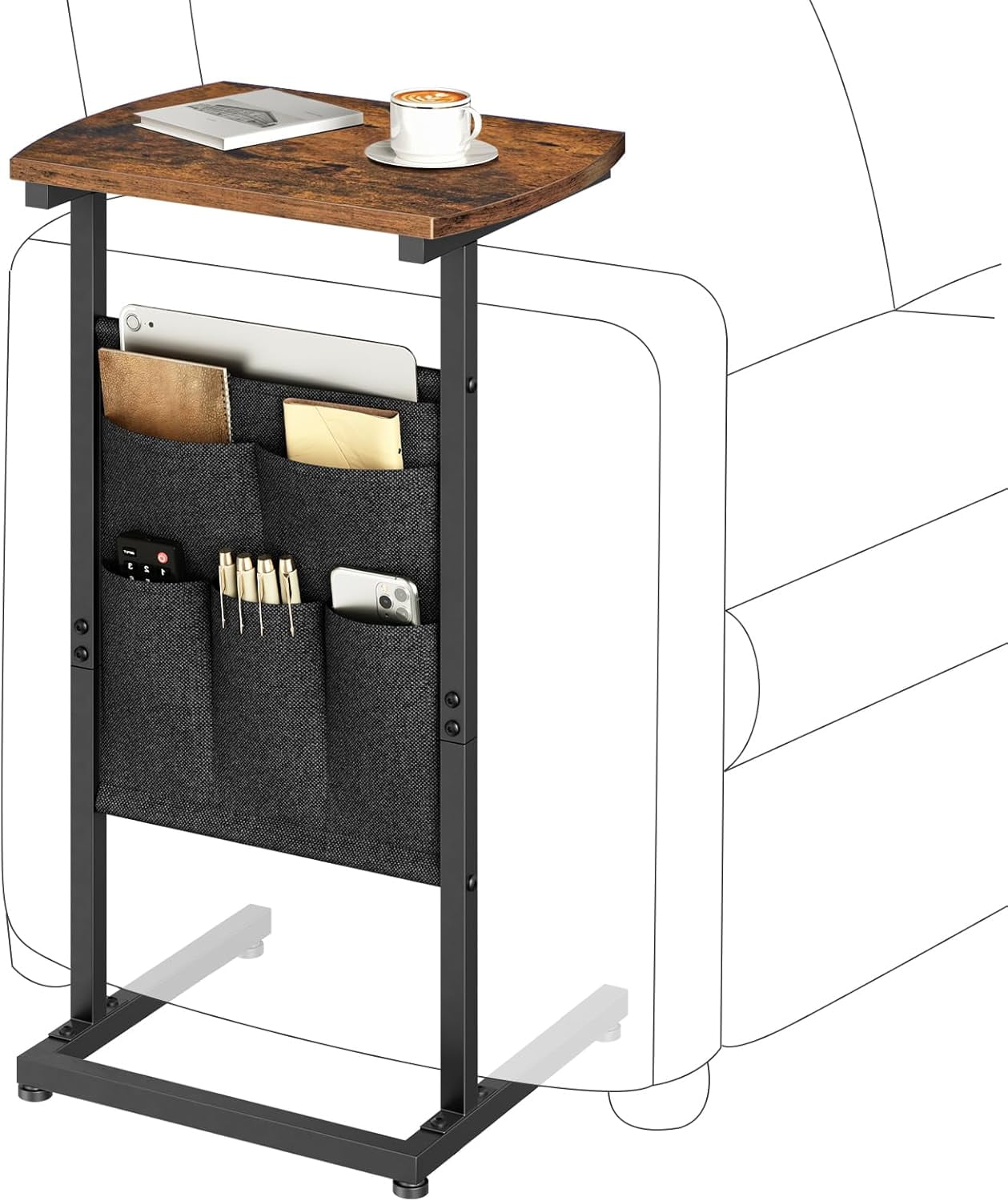 C Shaped End Table with Storage Bag, 28.3" Tall Small Side Table for ...
