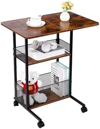 C Shaped End Table with Storage Shelf Basket, Small Couch Table with ...