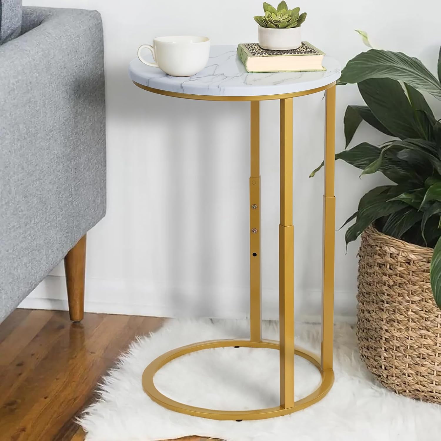 C-Shaped End Table, Sturdy Side Table for Couch Sofa Bedside Small Space,C Snack Table TV Tray ...