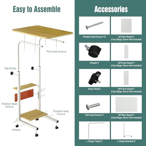 C Shaped End Table with Wheels,3-Tier Side Table for Small Spaces,C ...