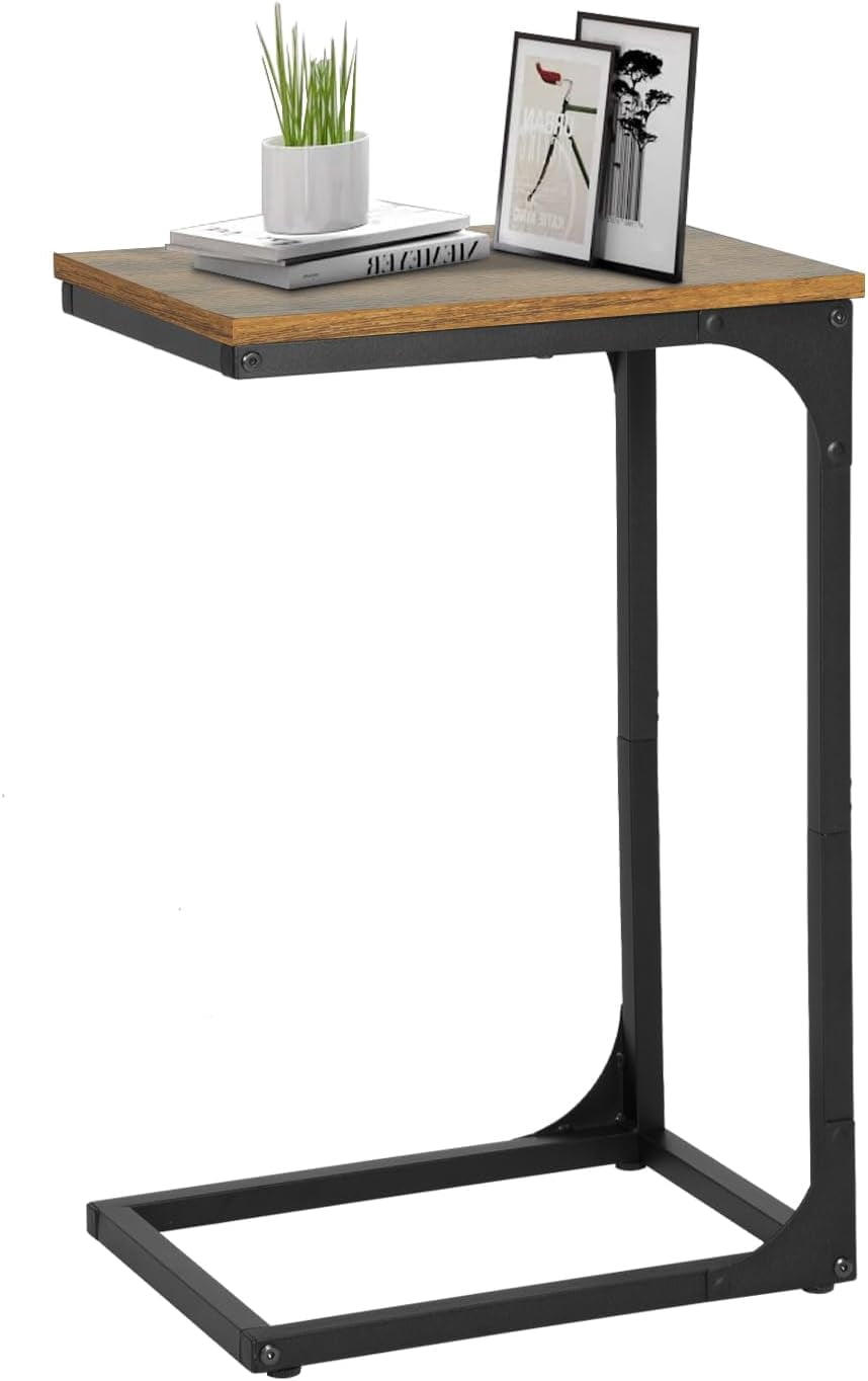 C-Shaped End Table Wooden Top Side Table Adjustable Feet Small Cough ...