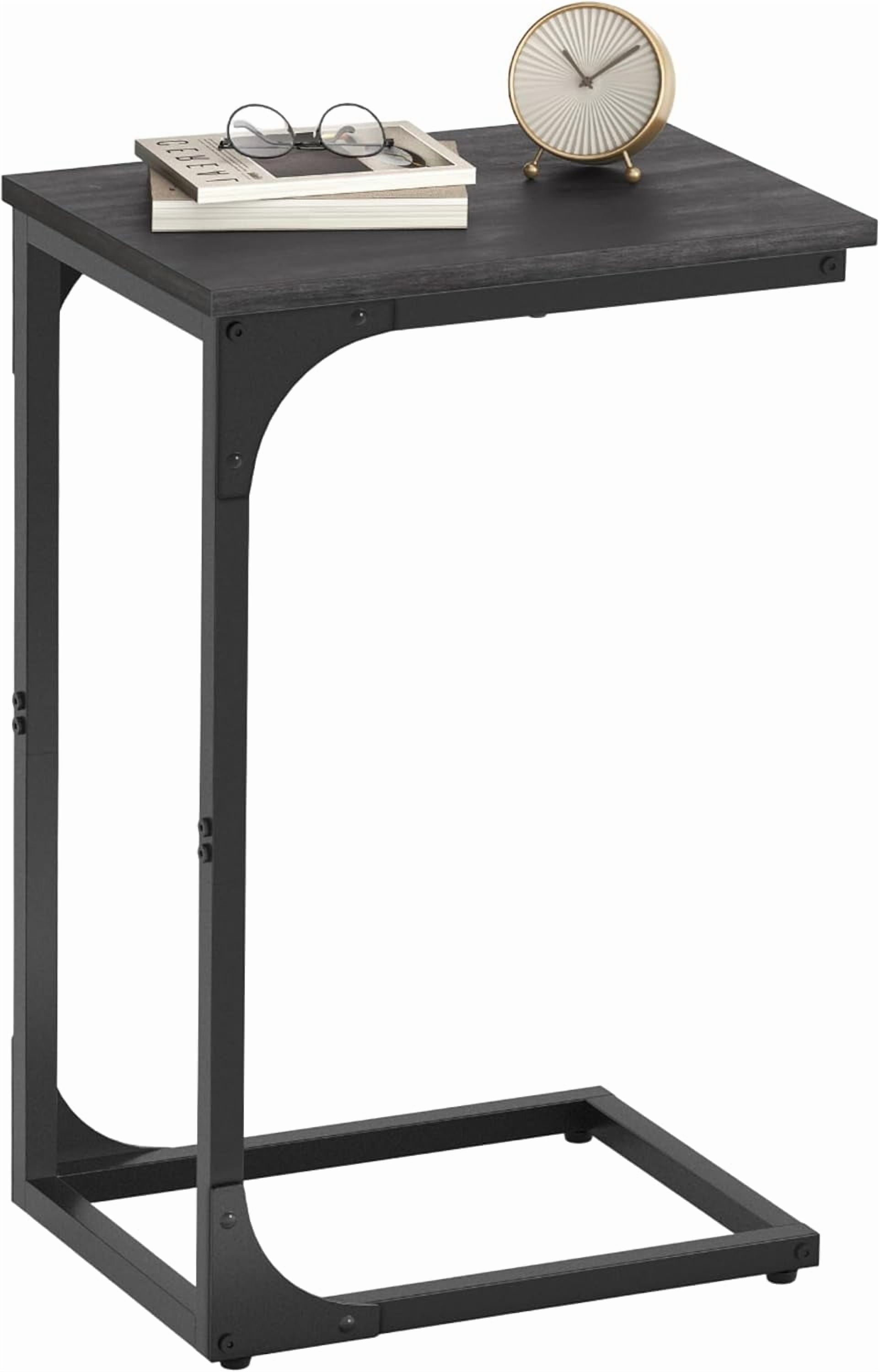 C-Shaped End Table with Metal Frame, Small Sofa Table for Living Room ...
