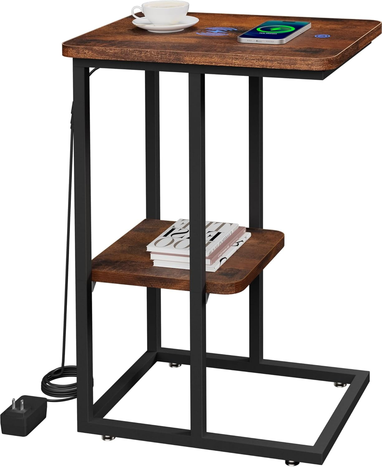 C Shaped End Table with Wireless Charging Station, Smart Side Table ...