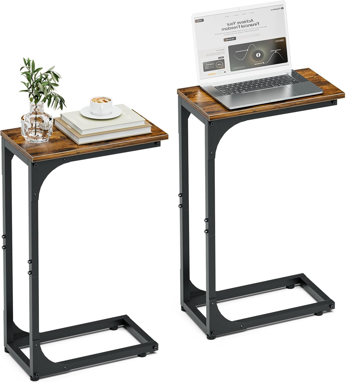 C-Shaped End Tables Set of 2 - Modern Small Sofa Table with TV Tray for ...